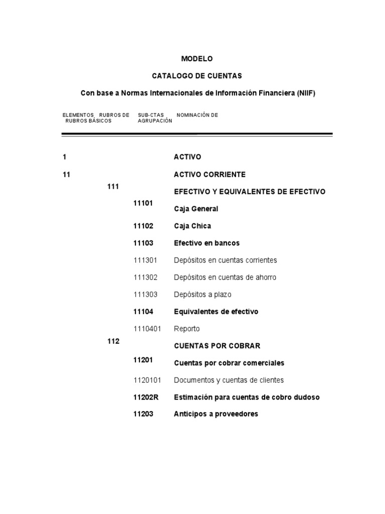 Modelo de Catalogo Contable | PDF | Bancos | Activo intangible