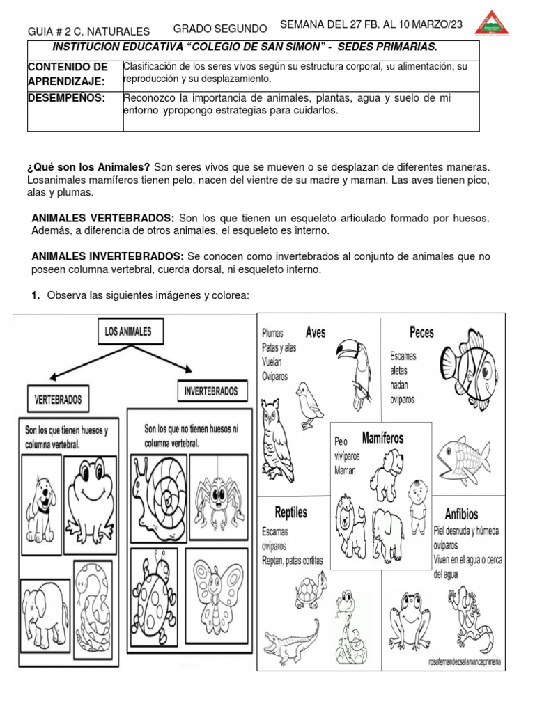 Ficha De Trabajo Sobre La Clasificación De Los Organismos Vivos Guía