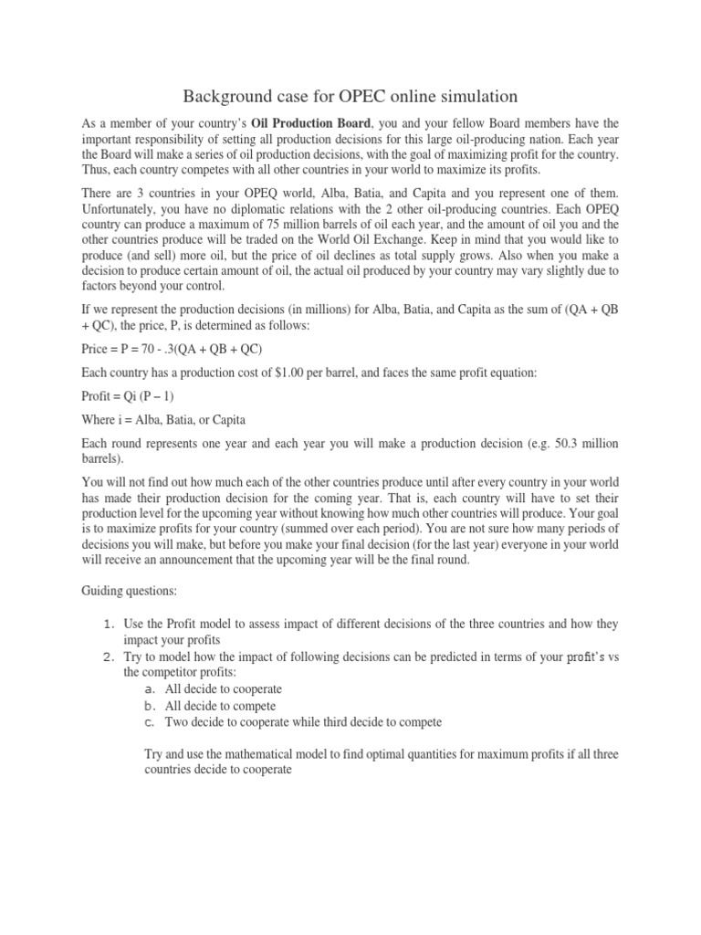 OPEC Simulation: Oil Production Strategy | PDF | Prices | Profit ...