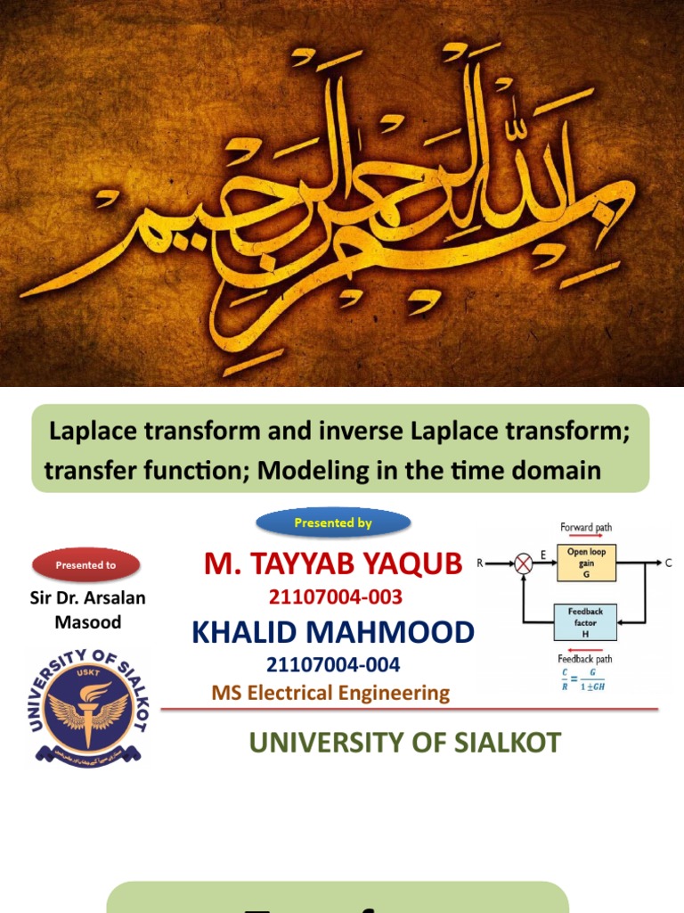 Presentation On Laplace and Inverse Transform, TF and TD Modeling ...