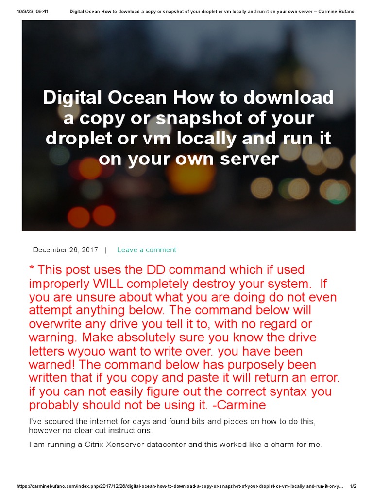 Digital Ocean How To Download A Copy or Snapshot of Your Droplet or VM ...