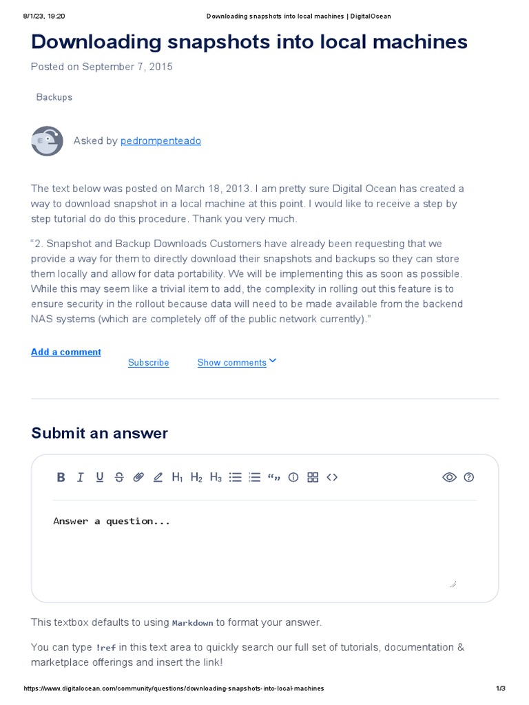 Downloading Snapshots Into Local Machines - DigitalOcean | PDF | Backup | Hard Disk Drive