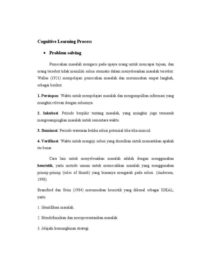 Cognitive Learning Process Teori Cs Psi Belajar Pdf