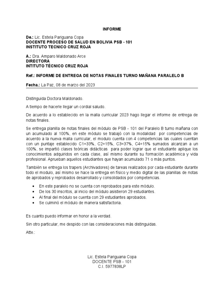 Informe Final PSB 2023 | PDF