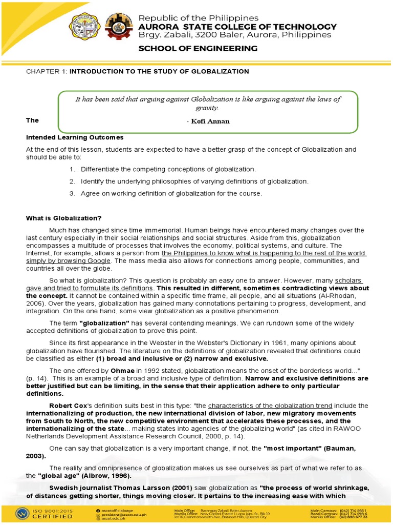 GE 3 Chapter 1 Acts | PDF | Globalization | World Systems Theory