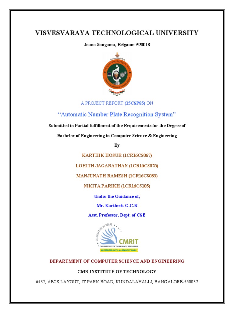 PR3187 - ANPR - Report - KARTHIK HOSUR | PDF | Optical Character ...