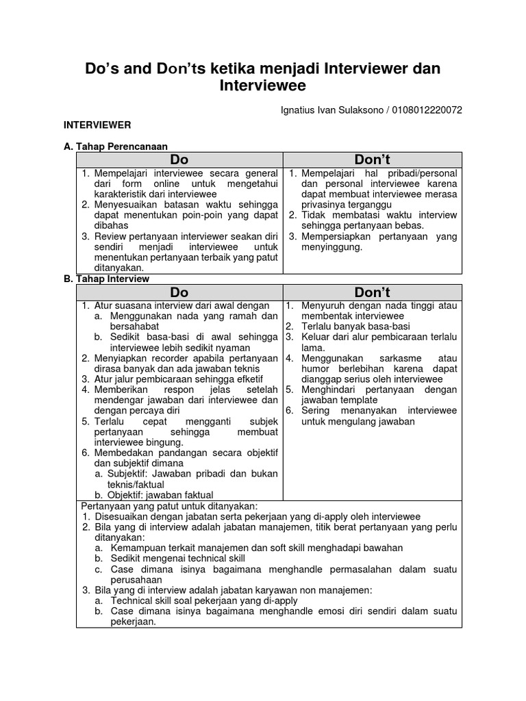 Tips Sukses Menjadi Interviewer & Interviewee | PDF