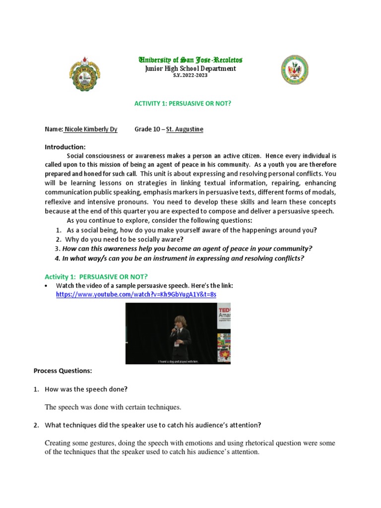 Activity 1 PERSUASIVE OR NOT | PDF | Public Speaking | Rhetoric