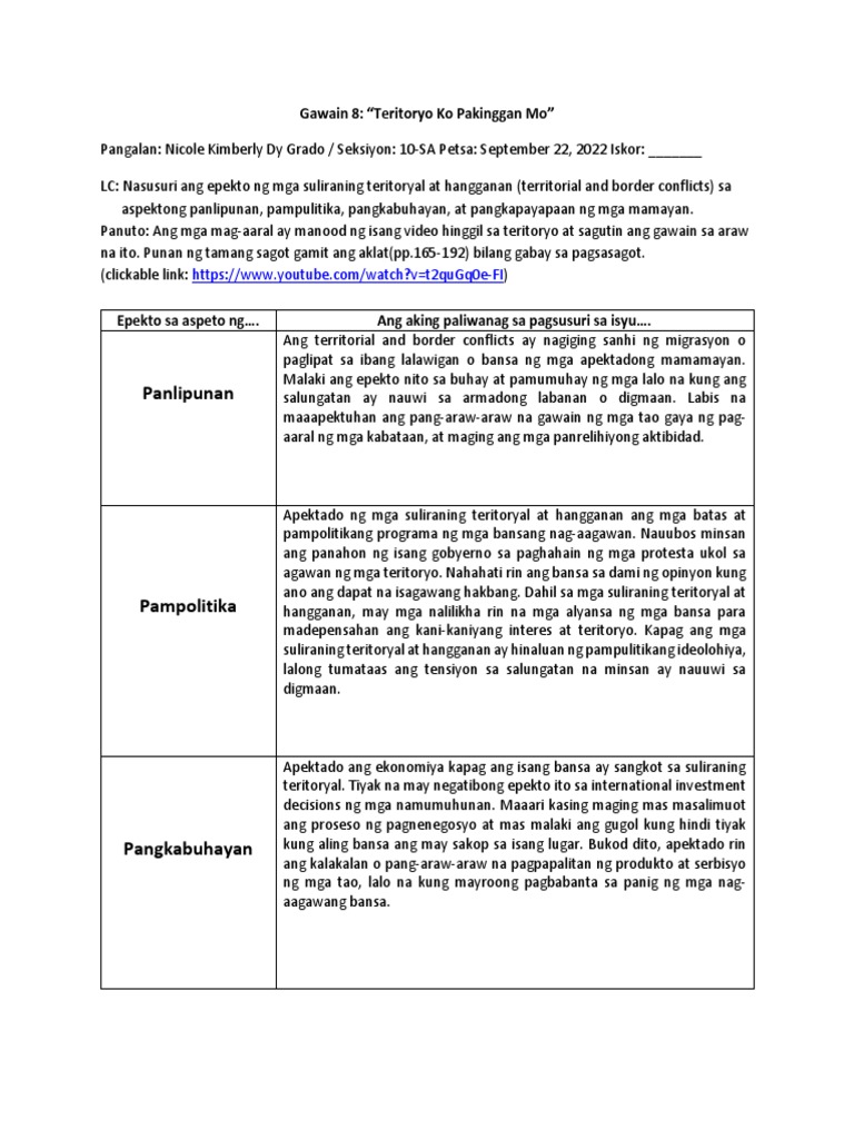 Gawain 8-Teritoryo Ko Pakinggan Mo | PDF