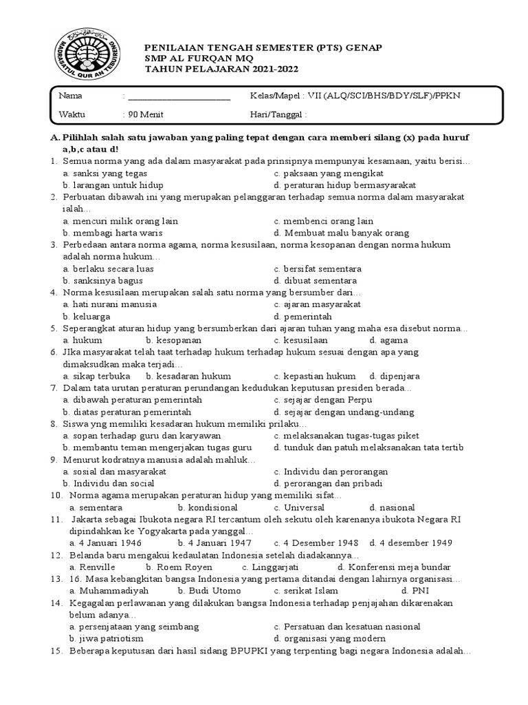Soal PKN 7 PTS Genap | PDF