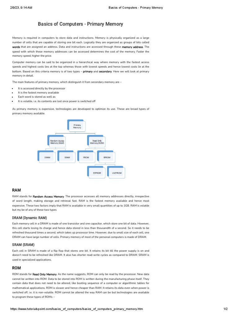 Basics of Computers Primary Memory | Download Free PDF | Random Access Memory | Computer Data ...