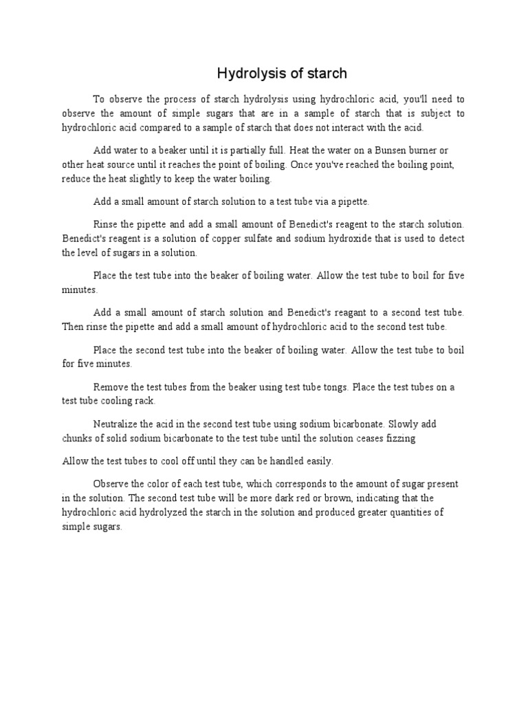 Starch Hydrolysis Procedure | PDF | Science & Mathematics