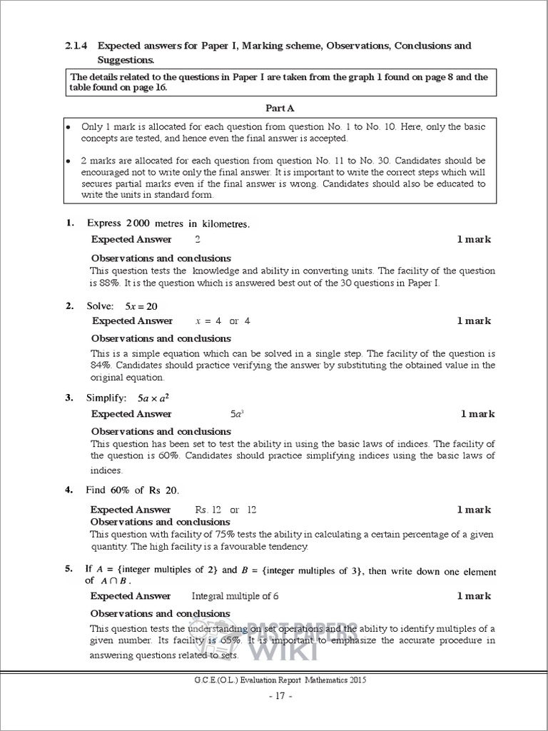 2015 OL Maths Past Paper and Answers English Medium PDF | PDF | Area ...
