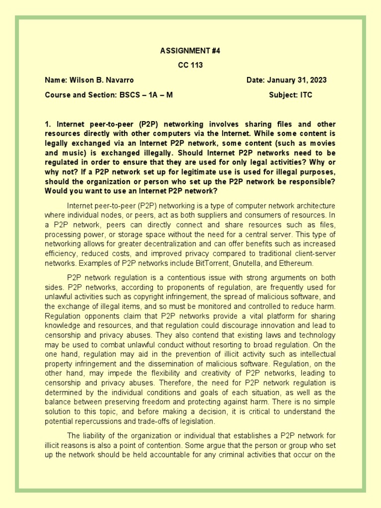 Assignment 4 in Itc | PDF | Peer To Peer | Malware Assignment 4 in Itc | PDF | Peer To Peer | Malware