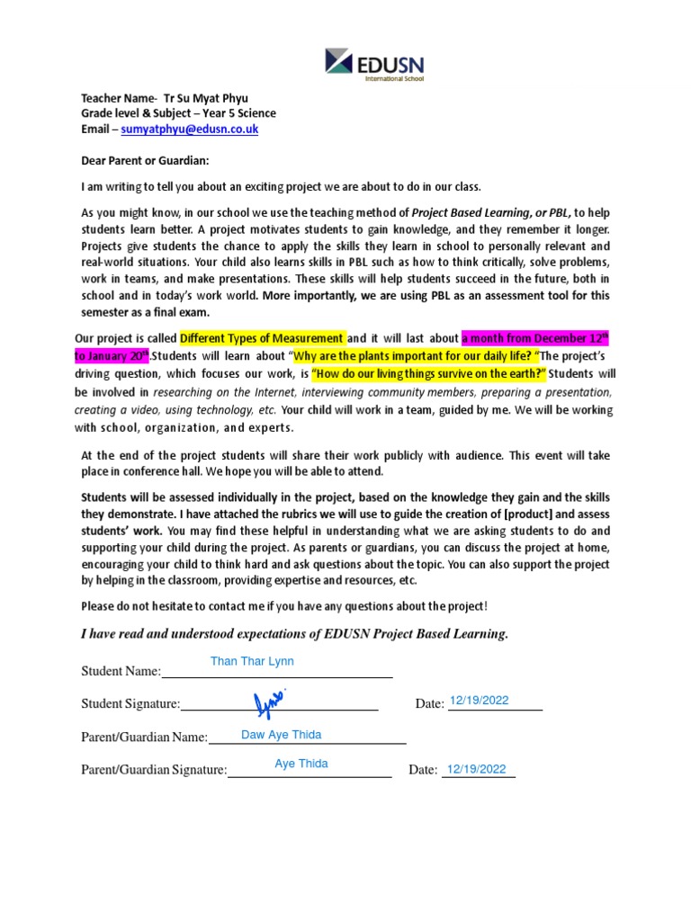 Year 5 Science - Parent Consent Form PDF | PDF | Project Based Learning ...