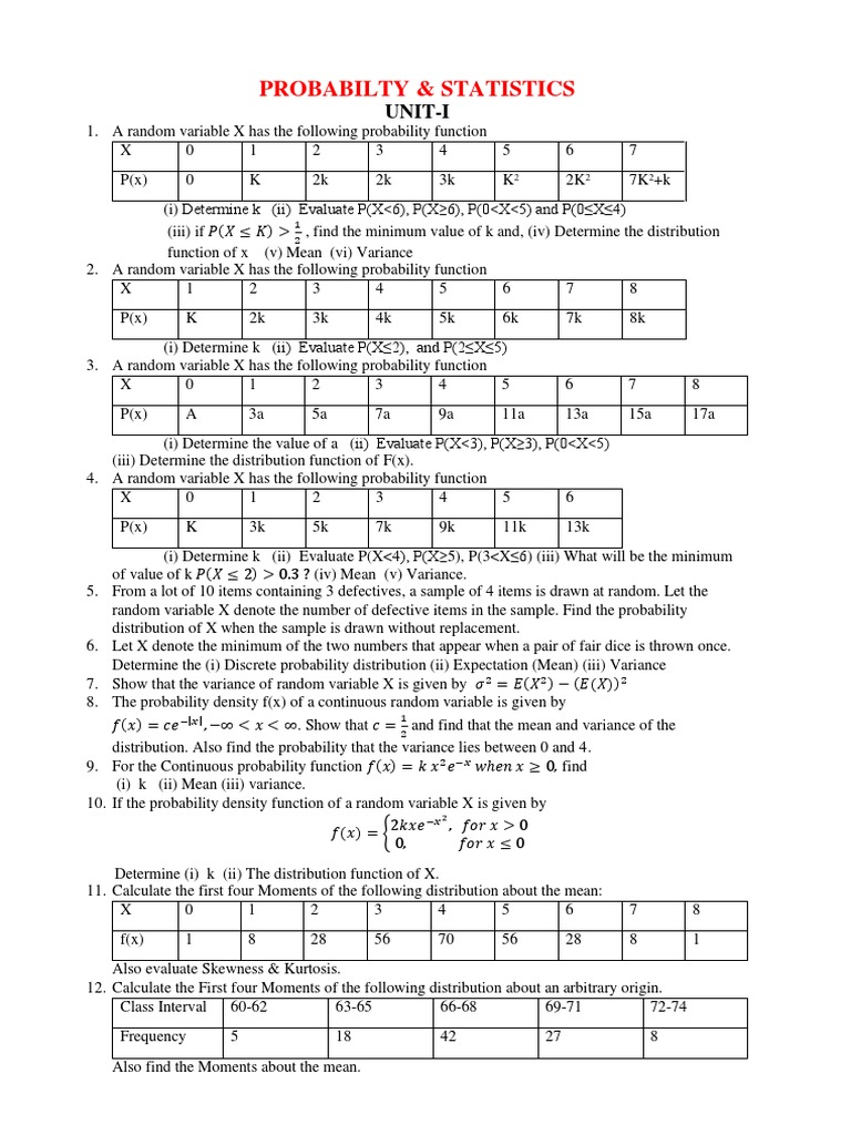 Unit1&2 PQ | PDF | Variance | Probability Distribution