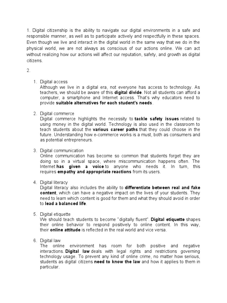 Teaching Digital Citizenship: Understanding Students' Fundamental ...