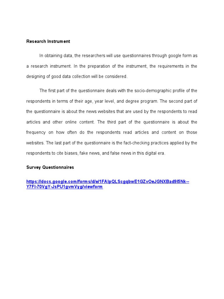 Research Instrument and Survey Questionnaire | PDF