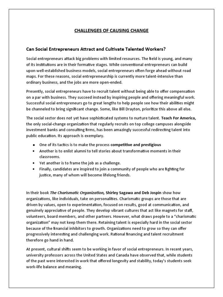 CHALLENGES OF CAUSING CHANGE Notes | PDF | Social Entrepreneurship ...