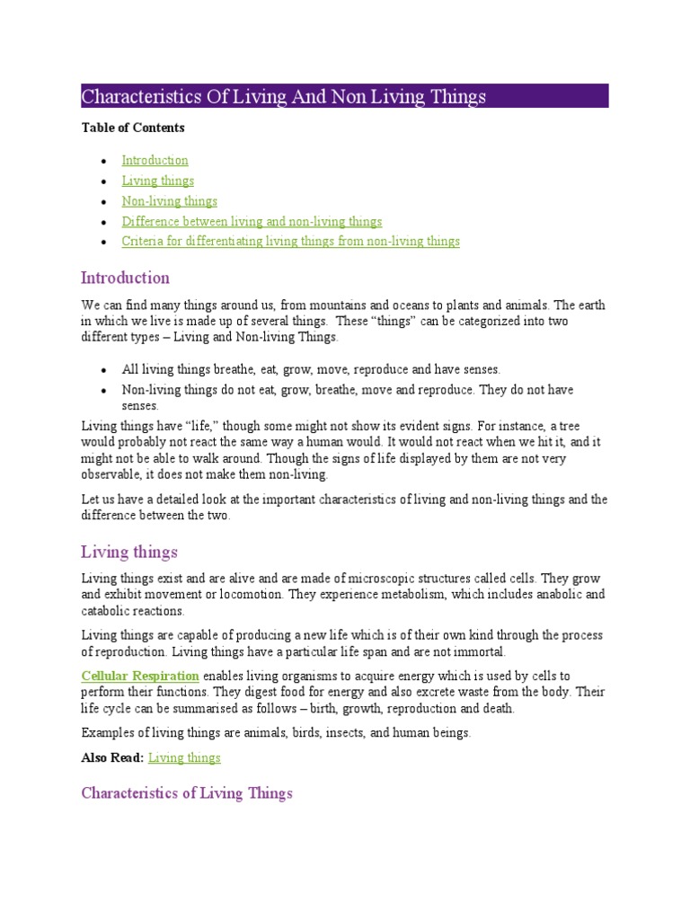 Characteristics of Living and Non Living Things | PDF | Organisms | Life