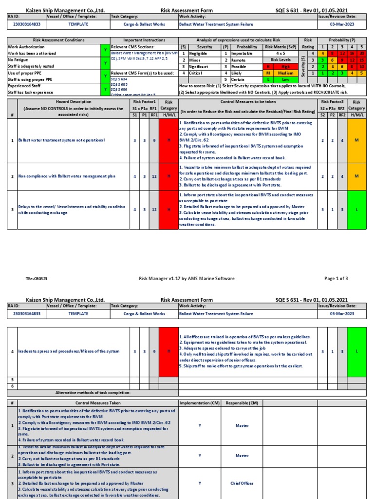 Ballast Water Treatment Risk Assessment | PDF | Risk | Ships
