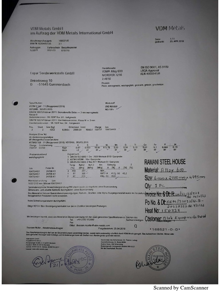 SB-168 Uns N06600 MTC PDF | PDF