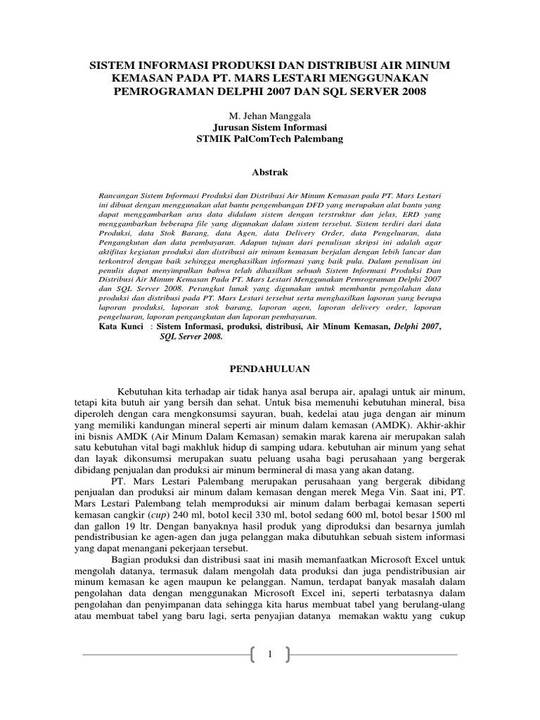 Sistem Informasi Produksi Dan Distribusi Air Minum Kemasan Pada Pt. Mars Lestari Menggunakan ...