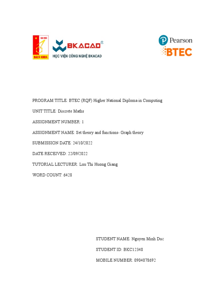 Nguyenminhducdiscretemaths Assignment1 Pdf Function Mathematics Theoretical Computer Science 