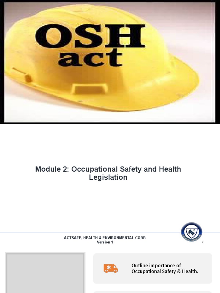 BOSH Unit 5-Element 3-OSH LEGISLATION | PDF | Occupational Safety And ...