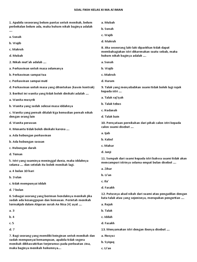 Soal Fikih Kelas XI | PDF