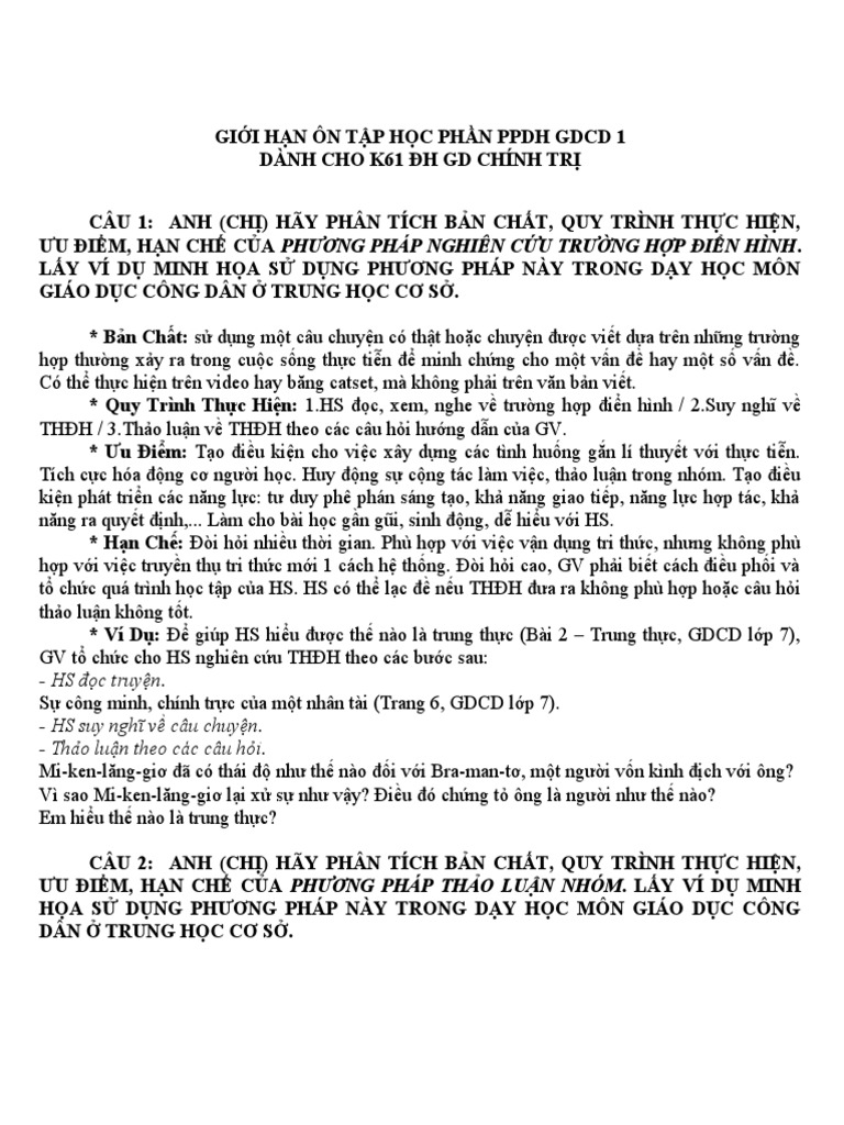 Đề cương phương pháp dạy học giáo dục công dân Ở THCS | PDF