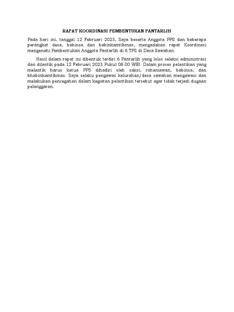 Notulen 1 (Rakor Pembentukan Pantarlih) | PDF