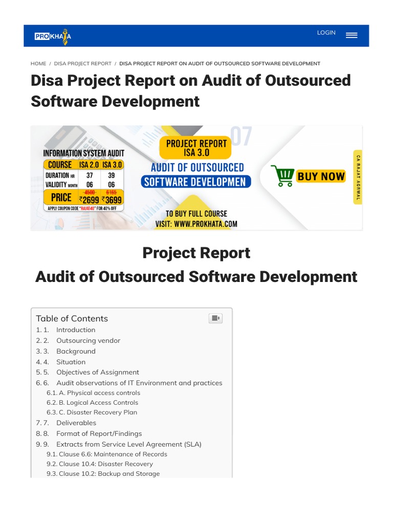 Disa Project Report On Audit of Outsourced Software Development PDF | PDF | Backup | Outsourcing