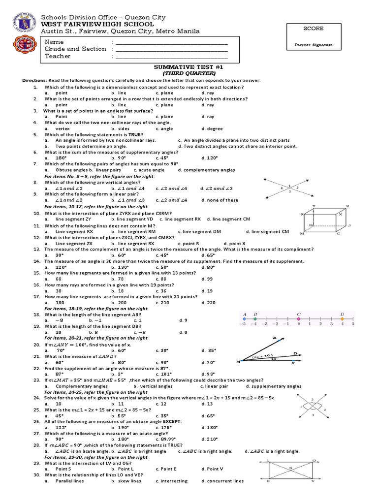 3RD Quarter - Summative 1 | PDF | Angle | Elementary Mathematics