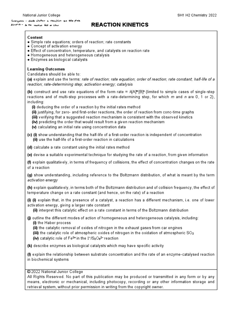 Kinetics 2022 (Student) PDF | PDF | Reaction Rate | Catalysis
