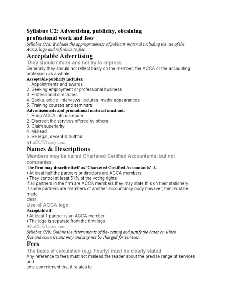 Advertising and Fee Guidelines for ACCA Members | PDF | Audit | Accountant