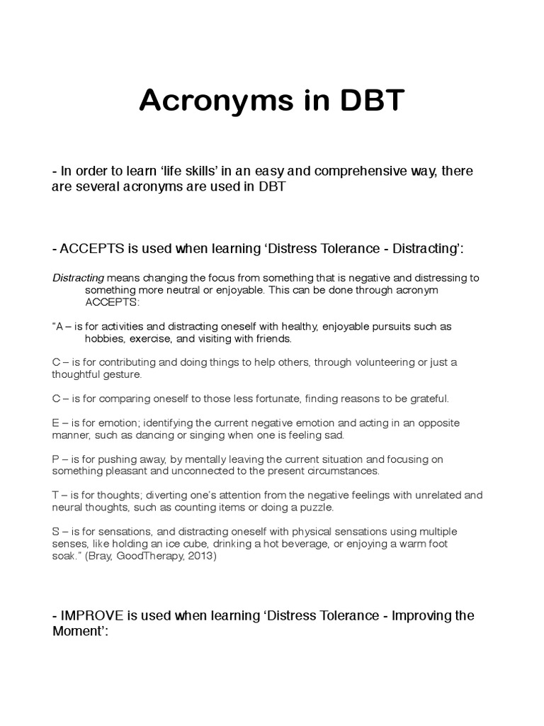 Acronyms in DBT | PDF | Interpersonal Communication | Feeling