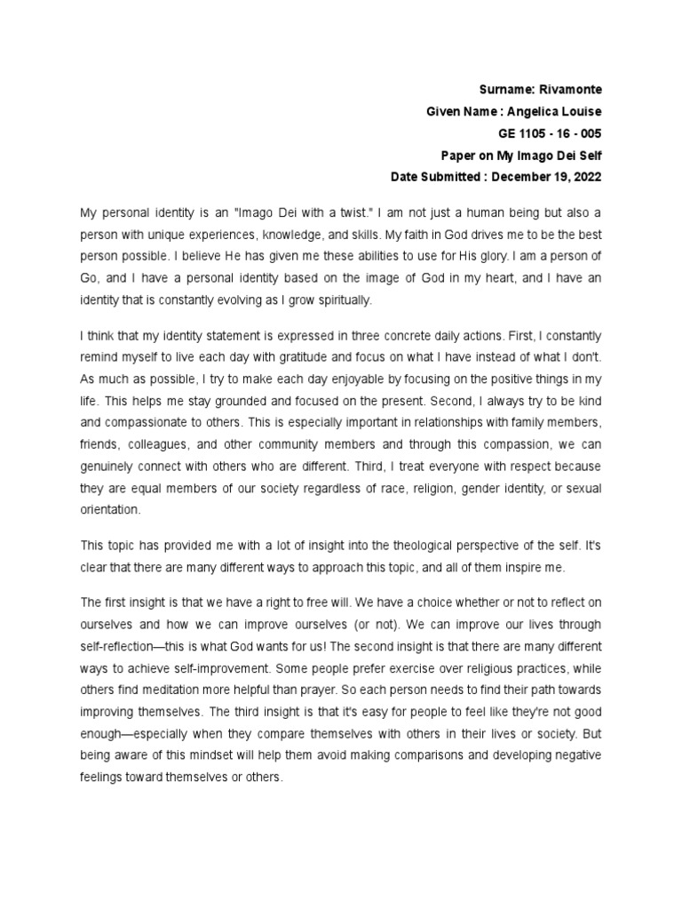 My Imago Dei Self Today PDF | PDF | Image Of God | Cognitive Science