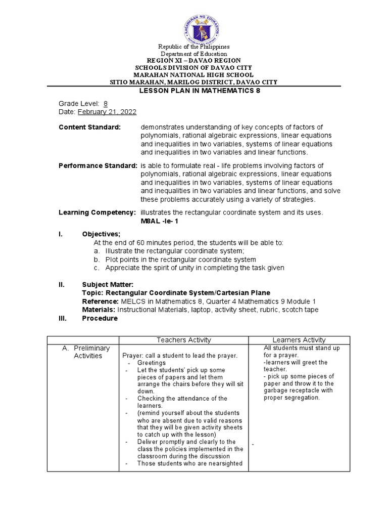 Rectangular Coordinate System Pdf Cartesian Coordinate System