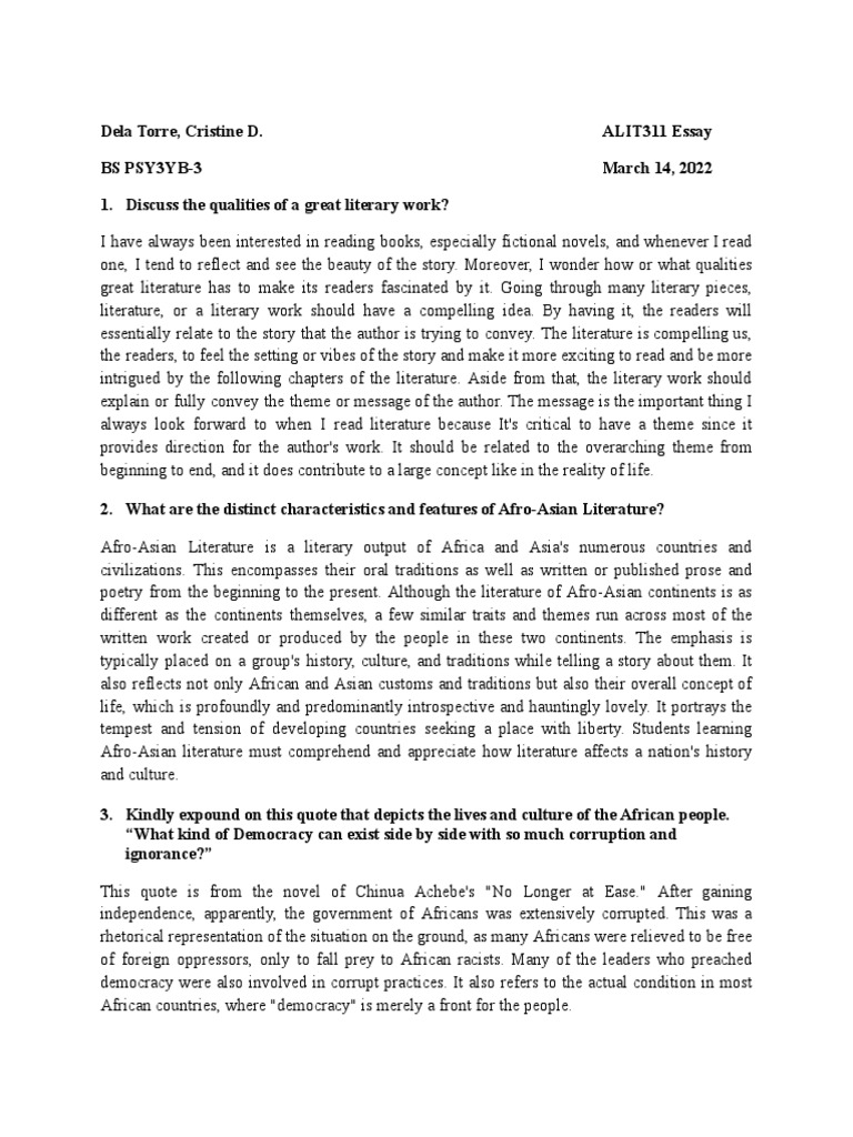 Afro-Asian Essay - BS PSY3YB-3 | PDF