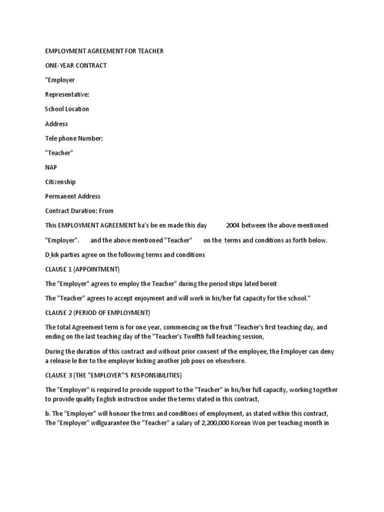 Teacher Contract | Download Free PDF | Employment | Business