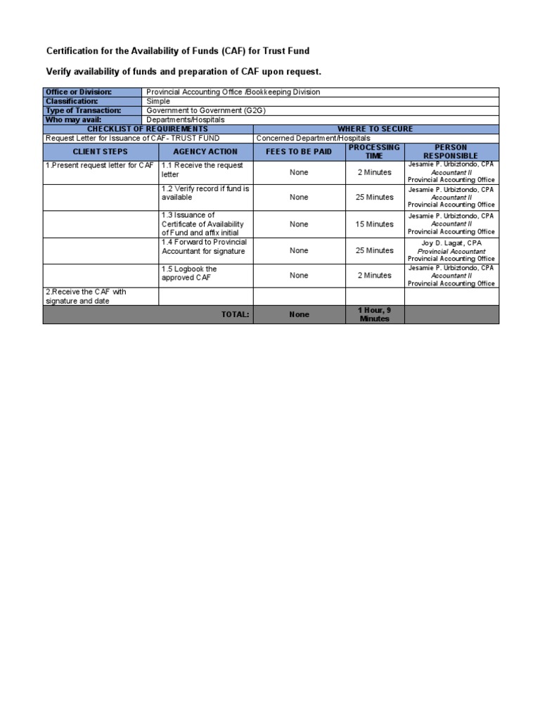 CAF Certification Process for Trust Funds | PDF | Accountant ...