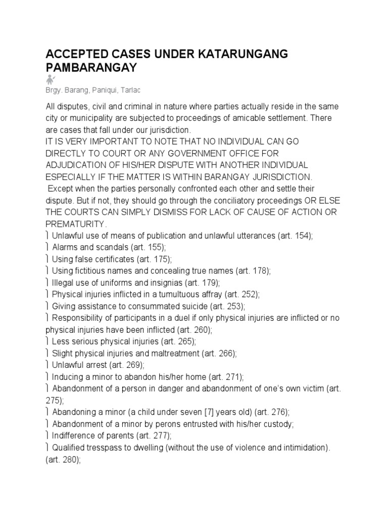 Accepted Cases Under Katarungang Pambarangay | Download Free PDF ...