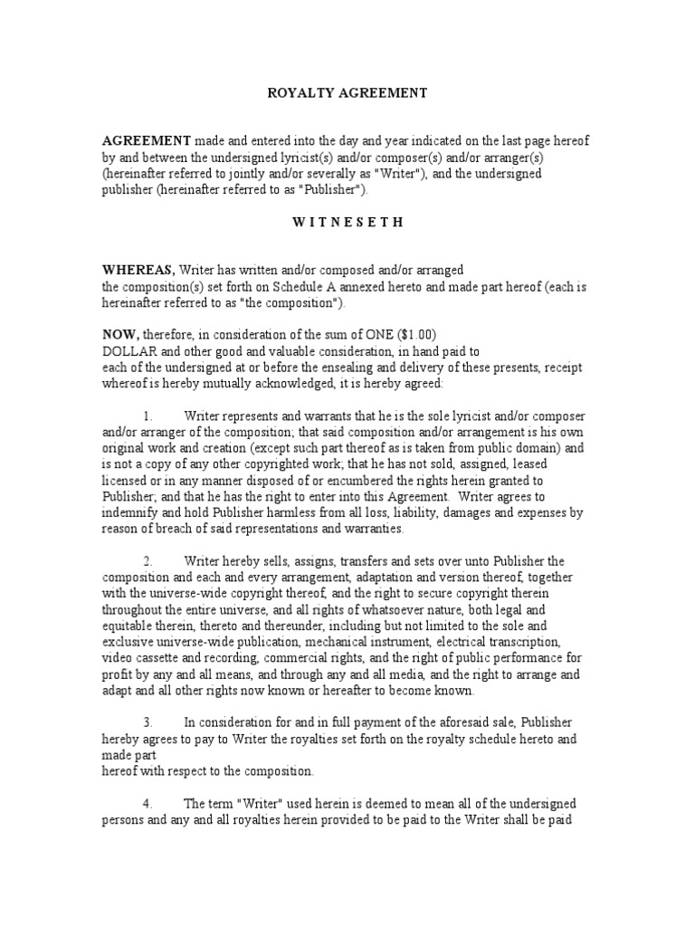 Royalty Agreement | PDF | Royalty Payment | Musical Compositions