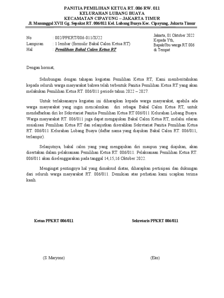 Formulir Pendaftaran Krtua RT | PDF