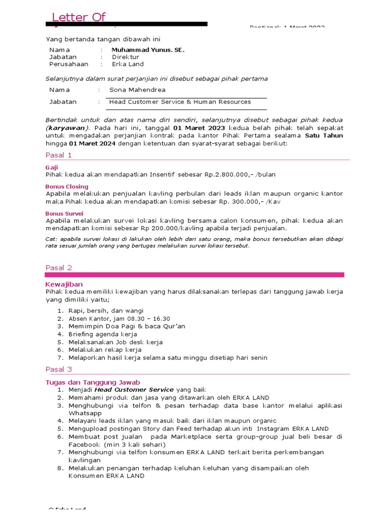 Letter of Agreement CS Sona | PDF