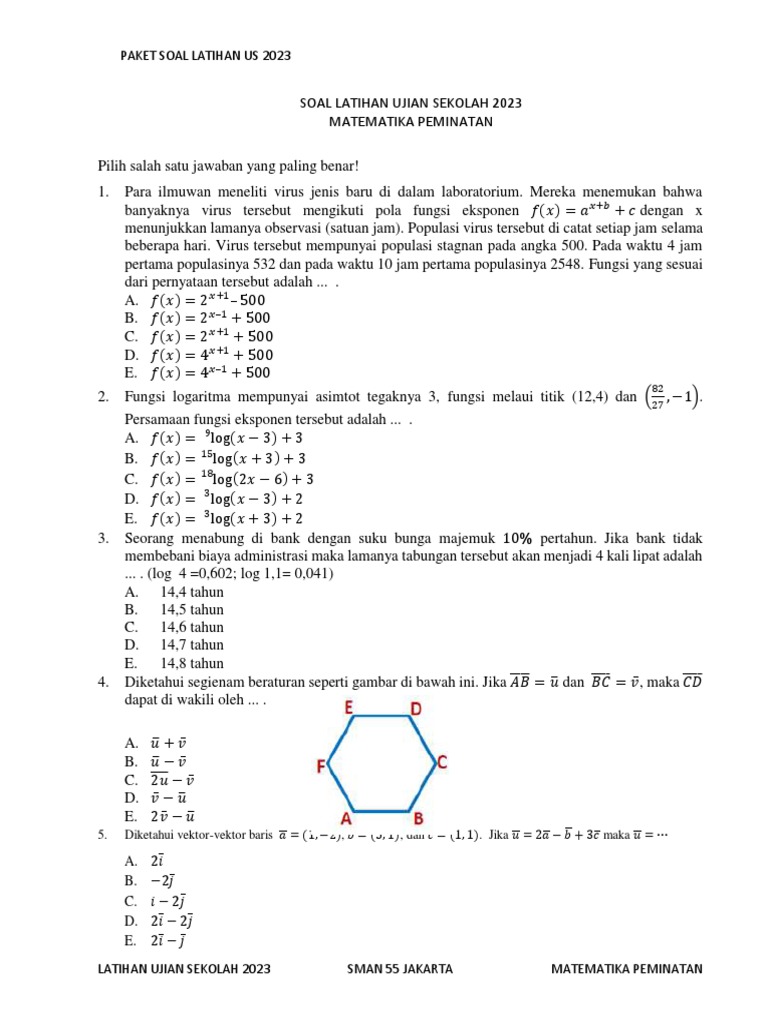 TUGAS AKHIR SOAL LATIHAN US MATEMATIKA PEMINATAN 2022-2023-IMAN SANTOSO | PDF