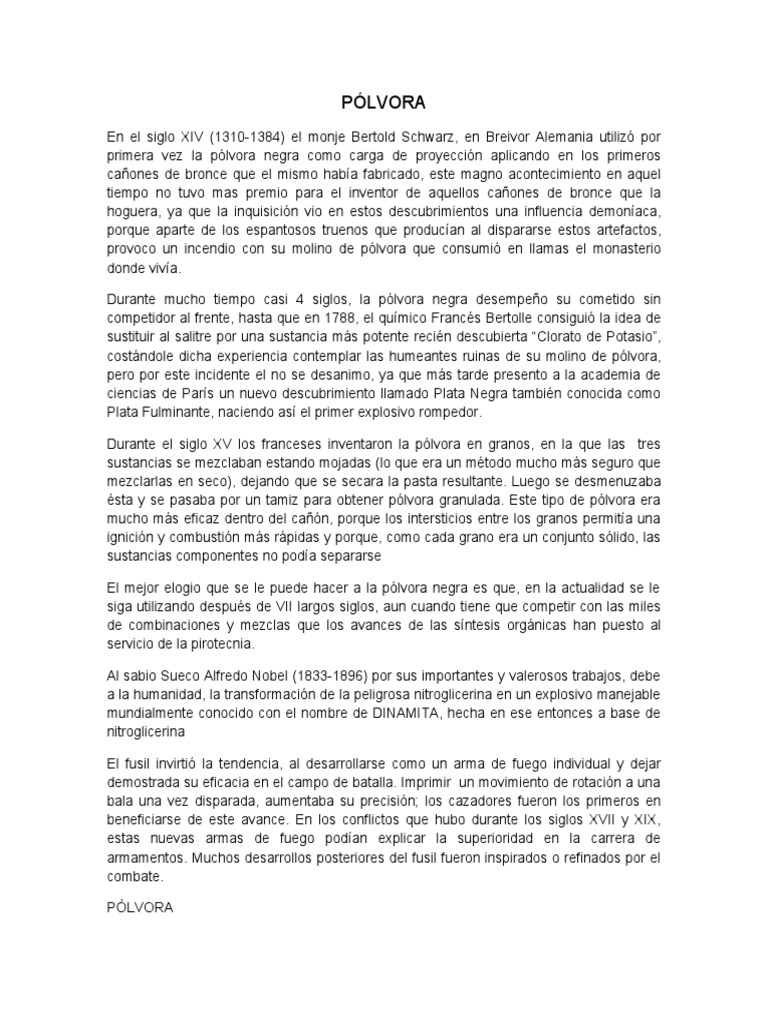 Historia y Evolución de la Pólvora | PDF | Munición | Cartucho (armas ...