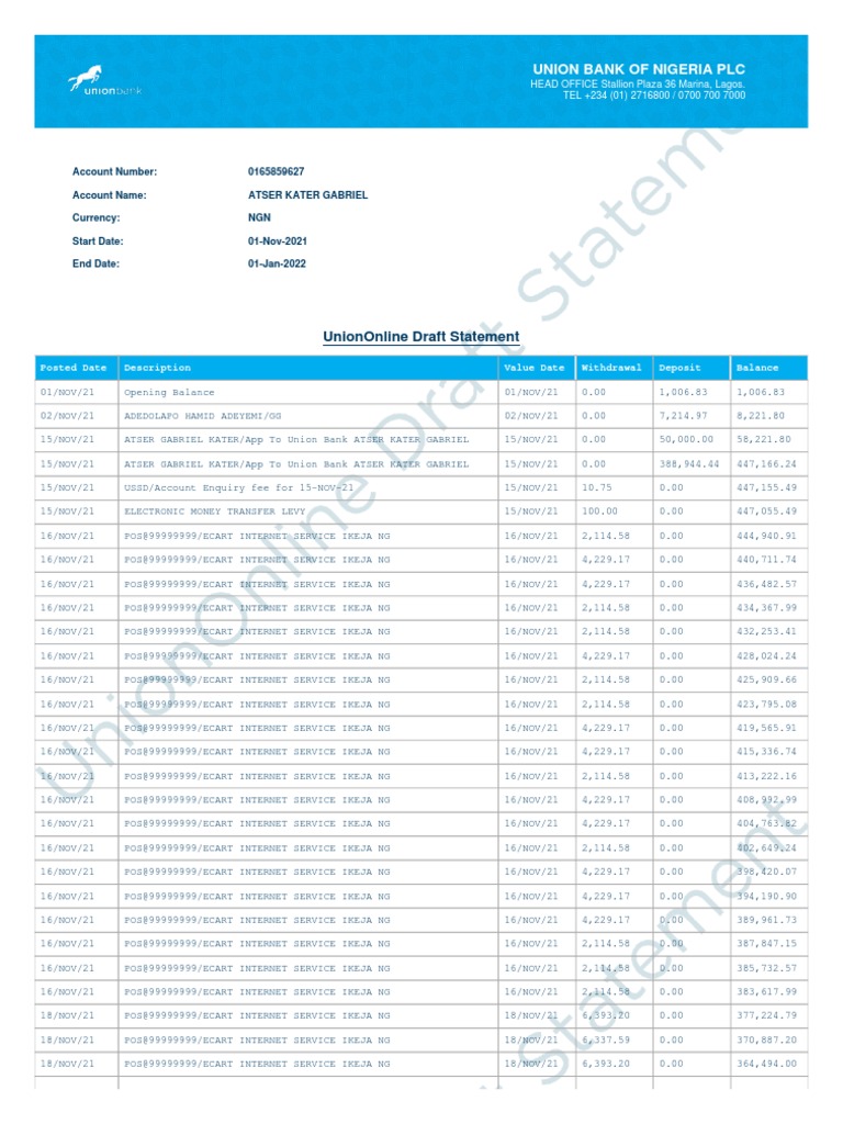 Nigeria Bank Statement | PDF | Services (Economics) | Personal Finance