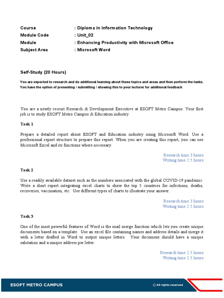 2835-1637316492718-SelfStudy - 2.1 Word (20 Hours) | PDF | Microsoft Word | Computing